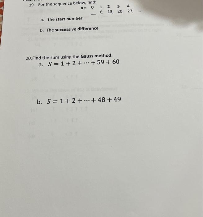 Solved 19. For the sequence below, find: a. the start number | Chegg.com