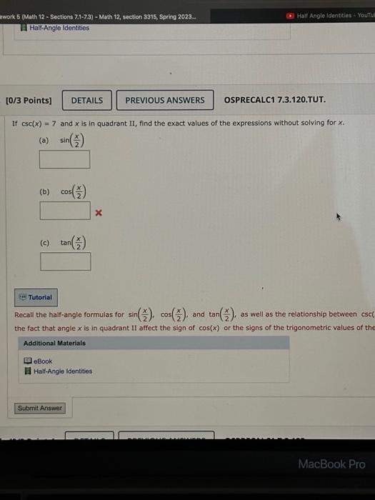 Solved If csc(x)=7 and x is in quadrant 11 , find the exact | Chegg.com