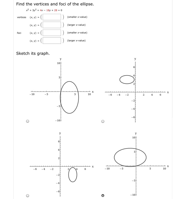 Solved Find the vertices and foci of the ellipse. x2 + 3y2 + | Chegg.com