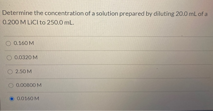 Solved Determine the concentration of a solution prepared by | Chegg.com