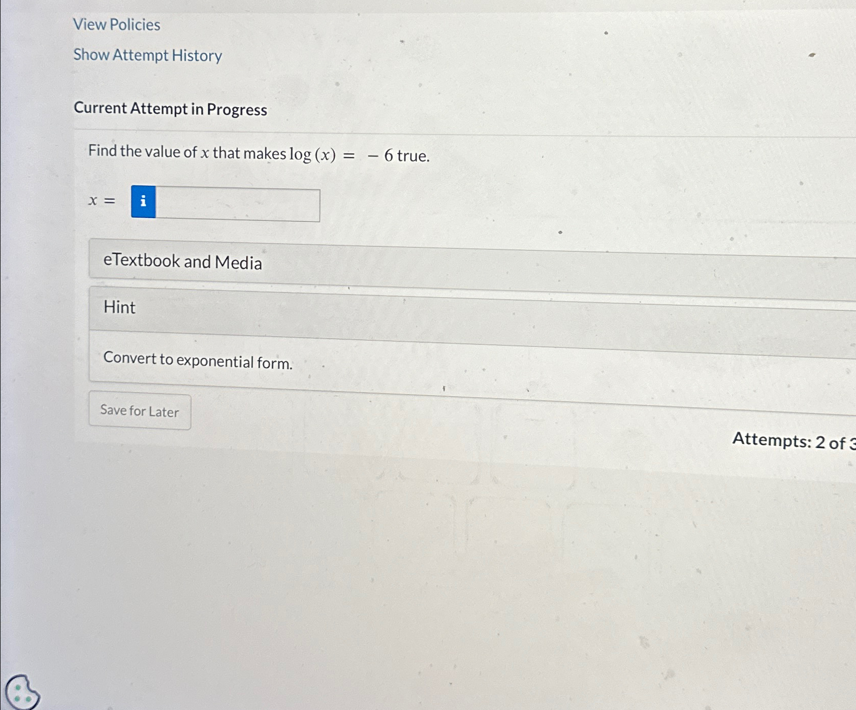 Solved View PoliciesShow Attempt HistoryCurrent Attempt in | Chegg.com