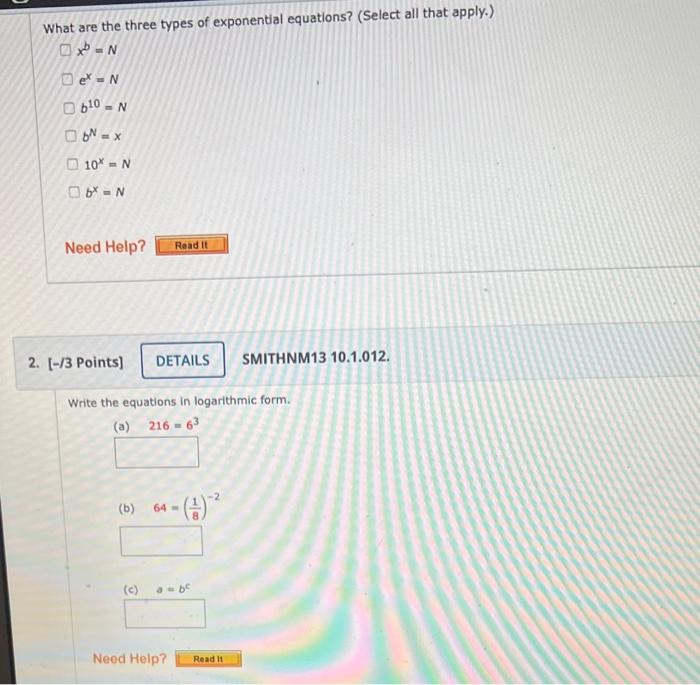 Solved What are the three types of exponential equations? | Chegg.com