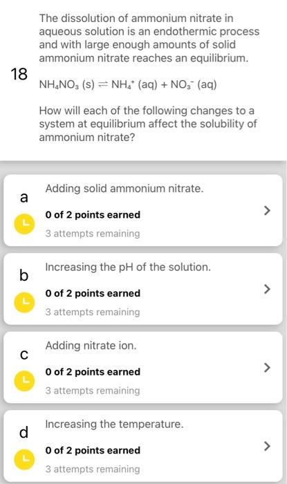 Solved The dissolution of ammonium nitrate in aqueous | Chegg.com