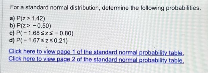 Solved For a standard normal distribution, determine the | Chegg.com