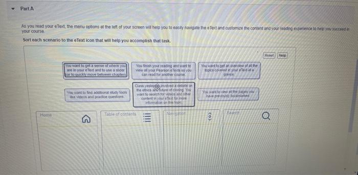 As you read your eText, the menu ophons at the left | Chegg.com