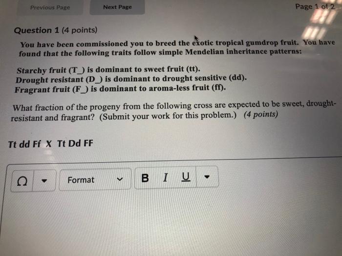 Solved Previous Page Next Page Page 1 of 2 Question 1 (4 | Chegg.com