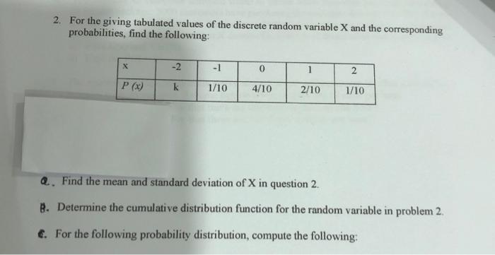 Solved 2. For the giving tabulated values of the discrete | Chegg.com