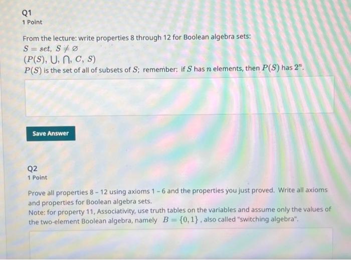 Solved From the lecture: write properties 8 through 12 for | Chegg.com