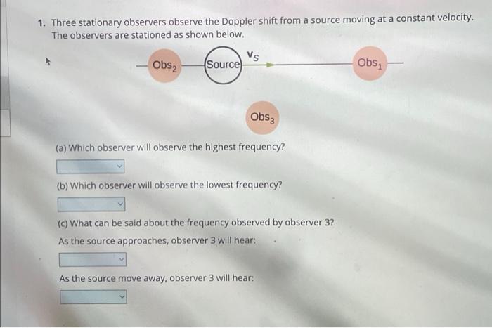 Solved 1. Three stationary observers observe the Doppler | Chegg.com