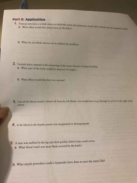 Solved Part D: Application 1 Trunsus arteriosis is a birth | Chegg.com