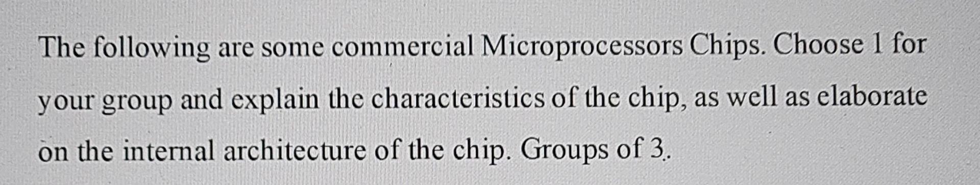 Solved The following are some commercial Microprocessors | Chegg.com