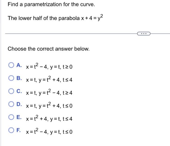 Solved Find a parametrization for the curve. The lower half | Chegg.com