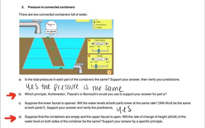 Solved 2. Pressure in connected containers There are two | Chegg.com