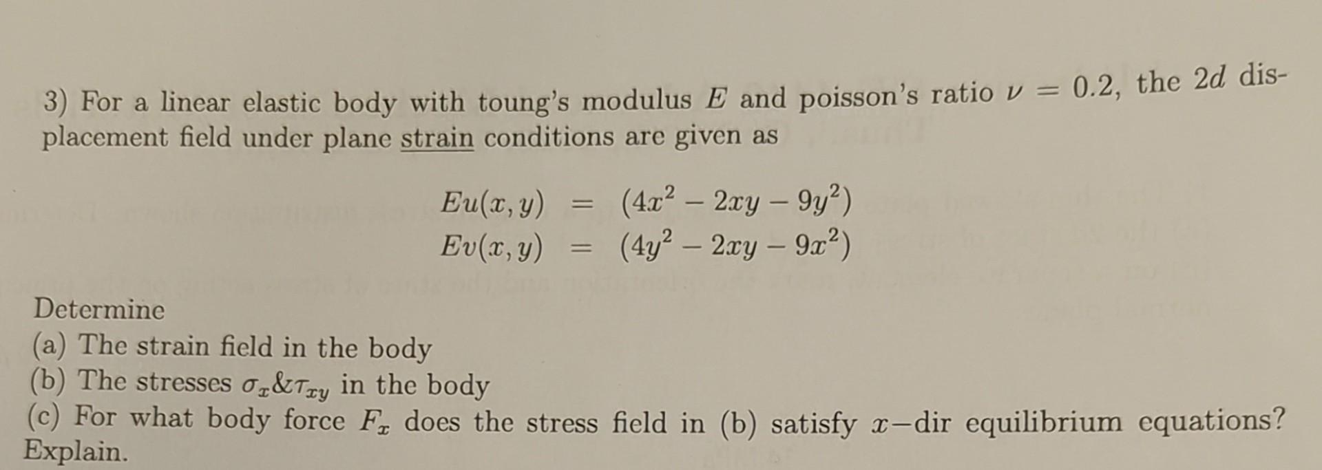 Solved 3) For a linear elastic body with toung's modulus E | Chegg.com