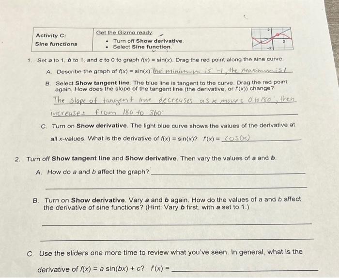 Solved 1. Set a to 1,b to 1 , and c to 0 to graph | Chegg.com