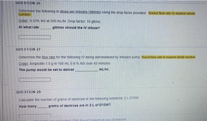 Solved QUESTION 26 Determine the following in drops.per | Chegg.com