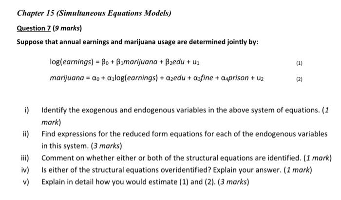 Solved Chapter 15 (Simultaneous Equations Models) Question 7 | Chegg.com