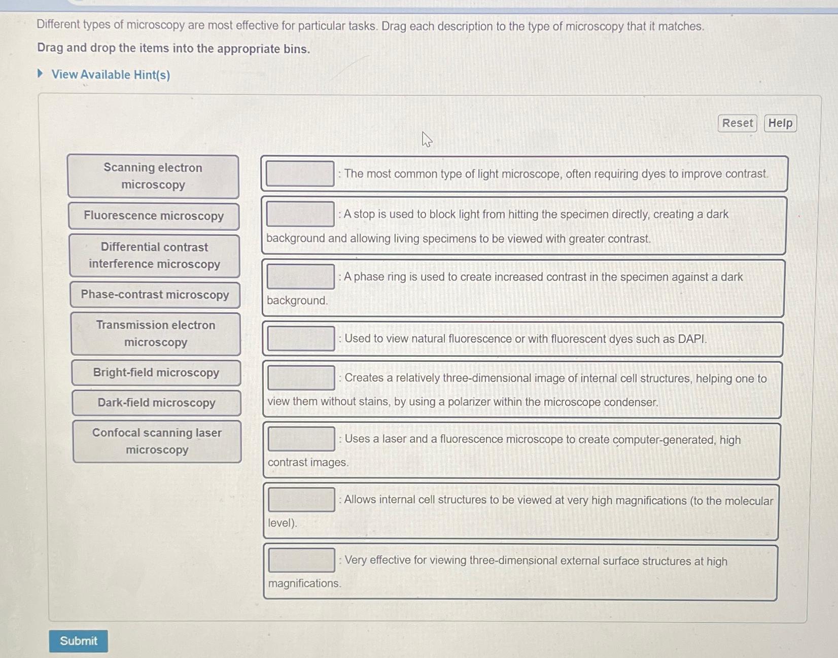 Solved Different types of microscopy are most effective for | Chegg.com