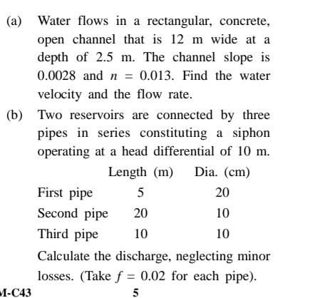 Solved (a) Water flows in a rectangular, concrete, open | Chegg.com
