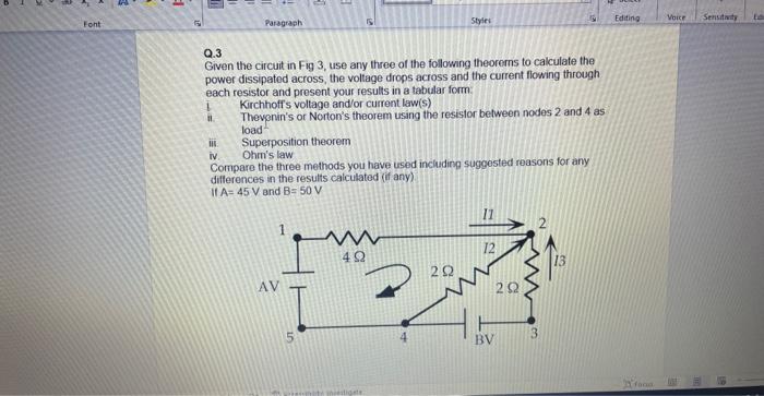 Solved Q.3 Given the circuit in Fig 3 , use any three of the | Chegg.com