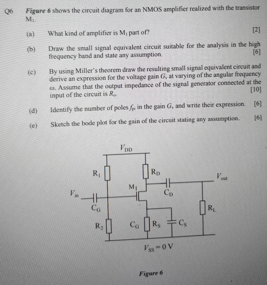 Solved 06 Figure 6 shows the circuit diagram for an NMOS | Chegg.com