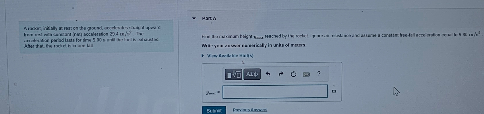 Solved A rocket, initially at rest on the ground, | Chegg.com