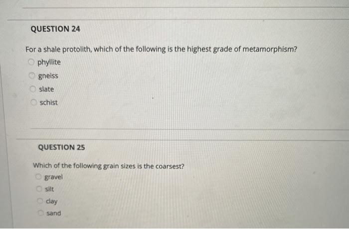 Solved QUESTION 24 For a shale protolith, which of the | Chegg.com