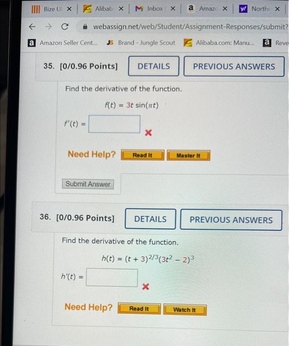 Solved Find the derivative of the function. f(t)=3tsin(πt) | Chegg.com