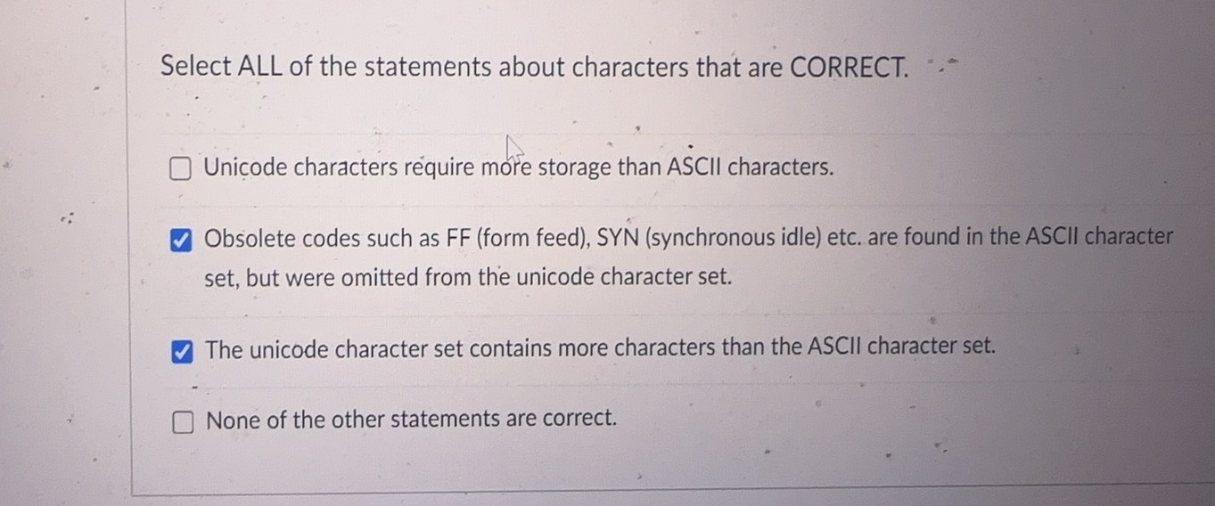 Solved Select ALL of the statements about characters that | Chegg.com