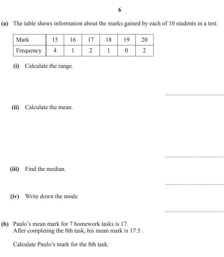 Solved 6 A the Table Shows Information About The Marks