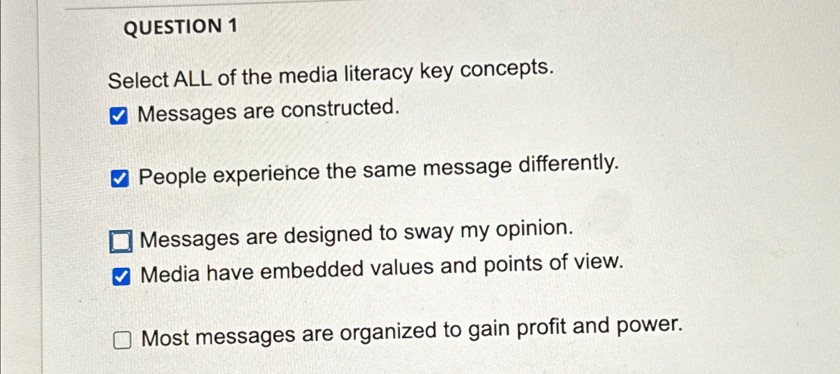 Solved QUESTION 1Select ALL of the media literacy key | Chegg.com Solved QUESTION 1Select ALL of the media literacy key | Chegg.com