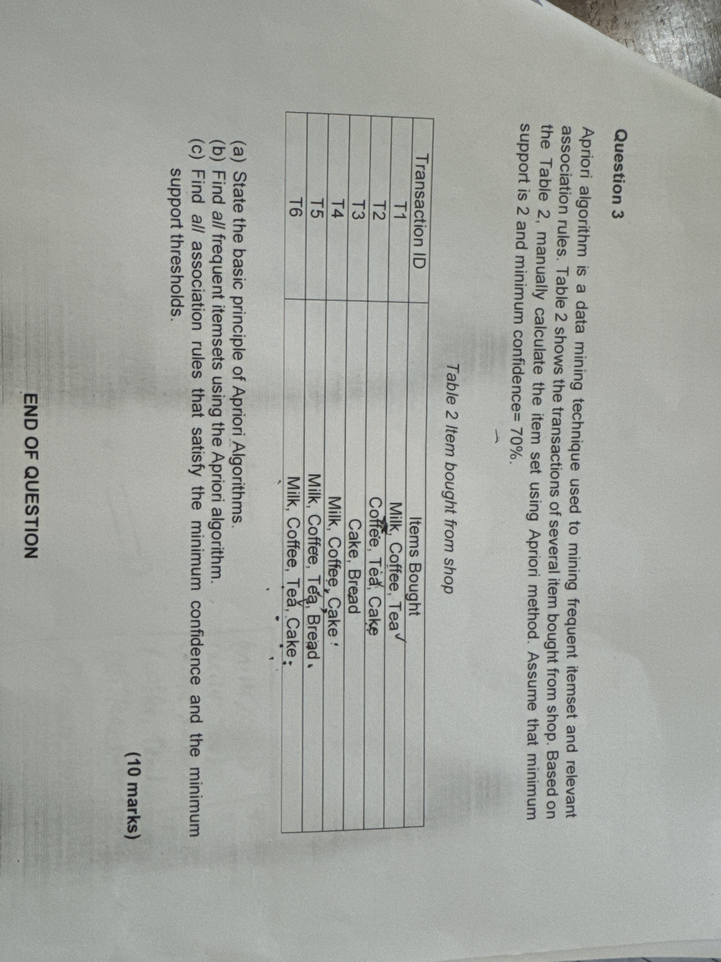 Solved Question 3Apriori algorithm is a data mining | Chegg.com