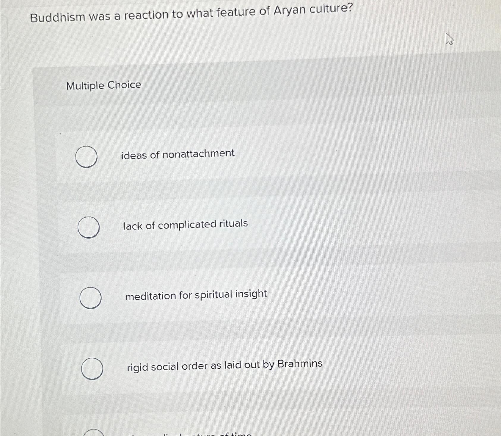 Solved Buddhism was a reaction to what feature of Aryan | Chegg.com
