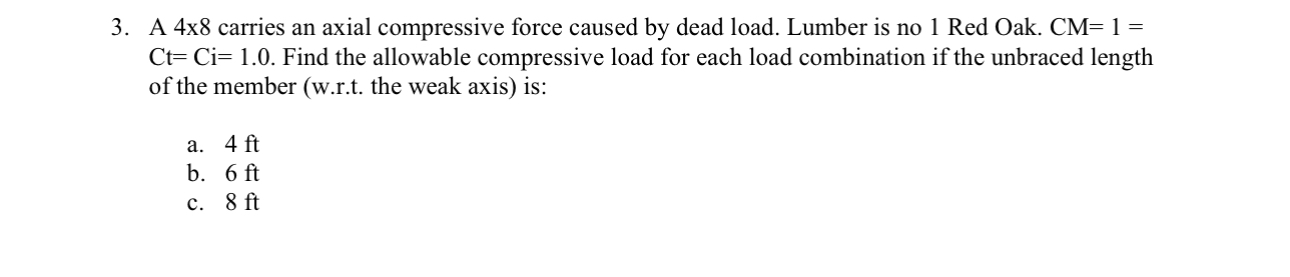 Solved by an EXPERT A 4×8 ﻿carries an axial compressive force caused by | Chegg.com