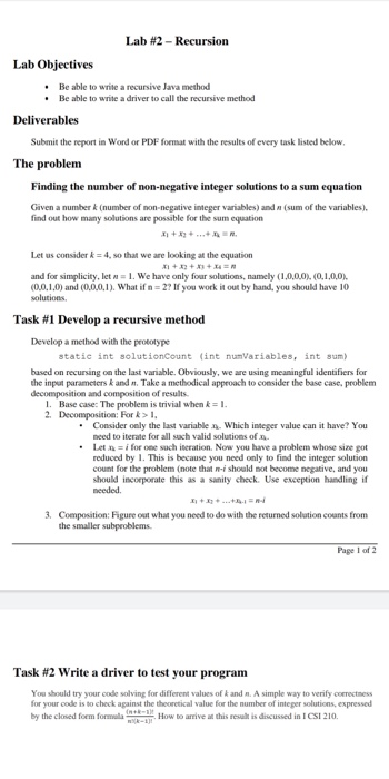 Solved Lab #2 - Recursion Lab Objectives • Be able to write | Chegg.com