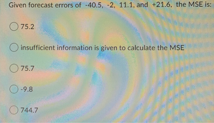 Solved Given forecast errors of -40.5, -2, 11.1, and +21.6, | Chegg.com