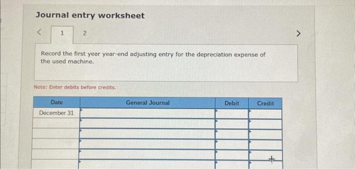 Journal entry worksheet Record the purchase of a used | Chegg.com