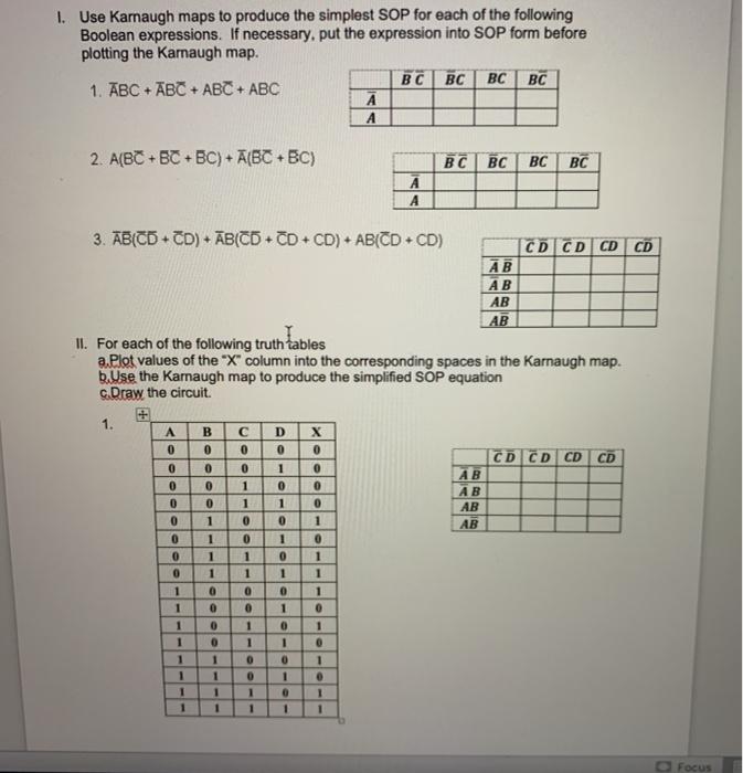 Solved 1. Use Karnaugh maps to produce the simplest SOP for | Chegg.com
