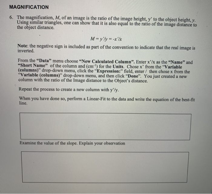 Solved 06-1 MAGNIFICATION 6. The magnification, M, of an | Chegg.com
