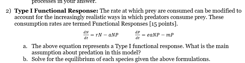 Solved Type I Functional Response: The rate at which prey | Chegg.com