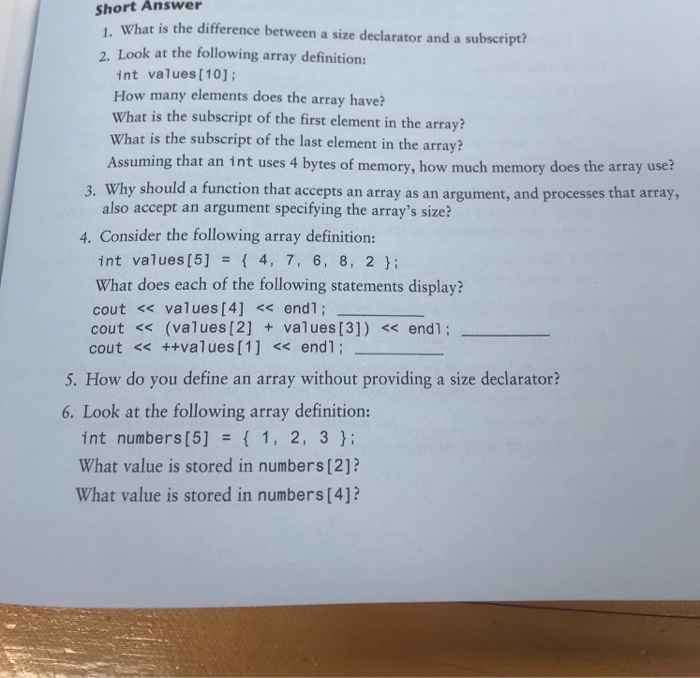 Solved short Answer 1. What is the difference between a size | Chegg.com
