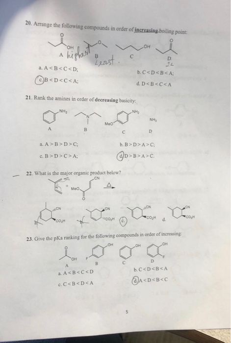 Solved 20. Arrange the following compounds in order of | Chegg.com