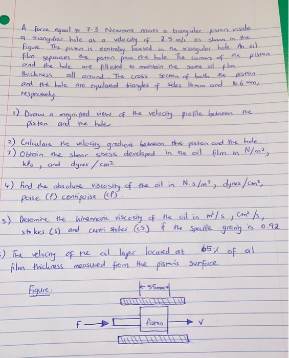 Solved triangular piston inside as shann in the film | Chegg.com