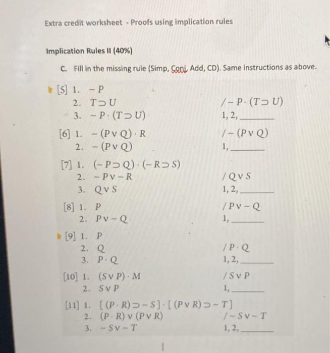 Solved Extra credit worksheet - Proofs using implication | Chegg.com