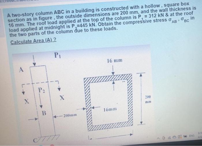 Solved AB BC A two-story column ABC in a building is | Chegg.com
