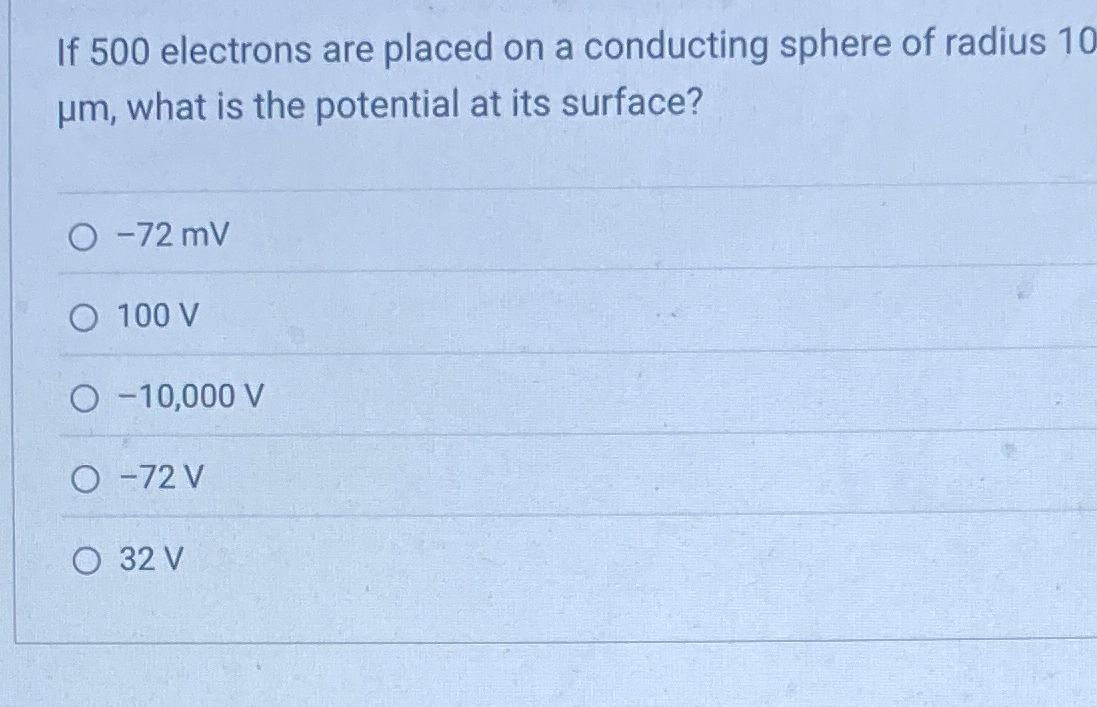 Solved If 500 ﻿electrons are placed on a conducting sphere | Chegg.com