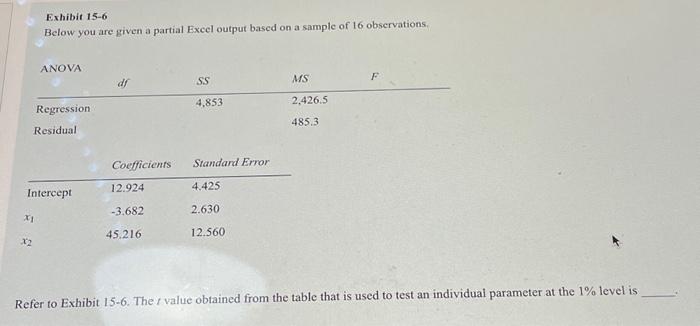 Solved Exhibit 15 6 Below You Are Given A Partial Excel 