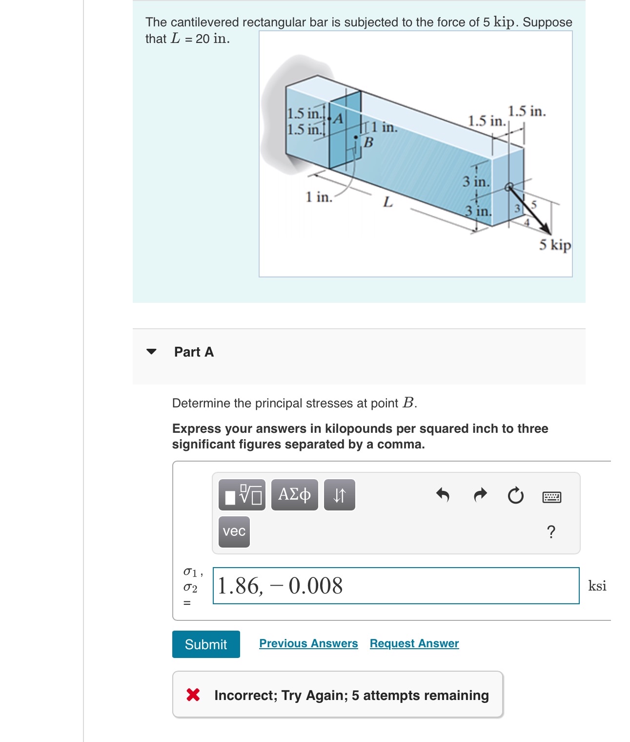 Solved The cantilevered rectangular bar is subjected to the | Chegg.com