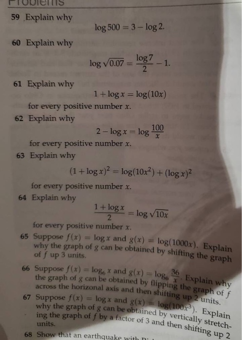 Solved 59 Explain why log 500 =3- log 2. 60 Explain why log | Chegg.com