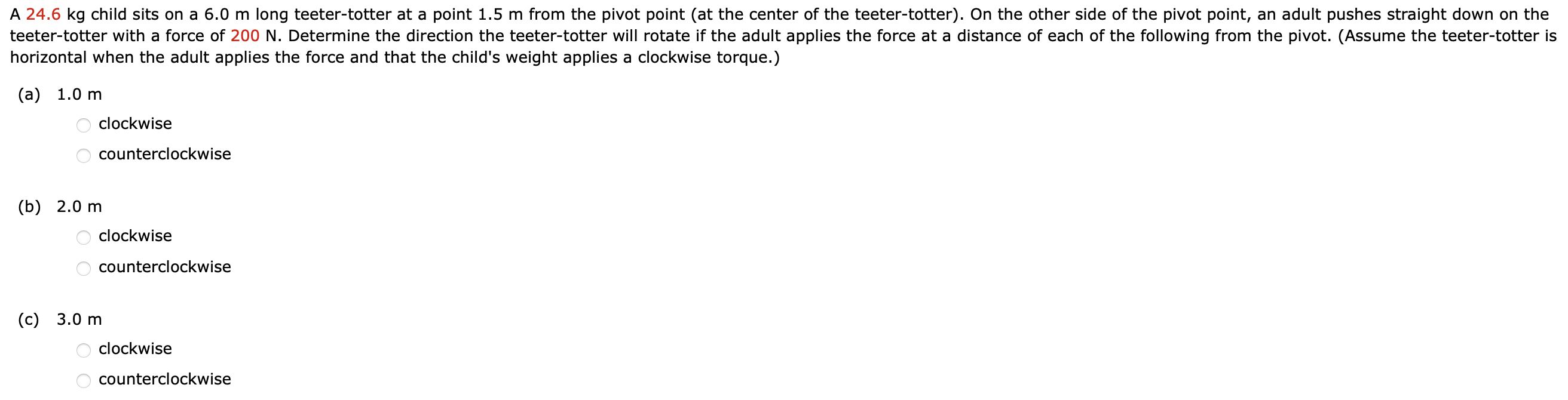 Solved A 24.6kg ﻿child sits on a 6.0m ﻿long teeter-totter at | Chegg.com